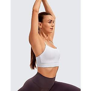 CRZ YOGA Butterluxe Womens Y-Back Racerback Sports Bra - Spaghetti Straps Wireless Scoop Neck Athletic Padded Yoga Tops White Medium