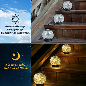 SyouHome Solar Garden Lights Outdoor Waterproof, 4 Pack Cracked Glass Ball Light, Ground Landscape Garden Decor, Solar Globe Decorative for Pathway/Patio/Lawn/Yard (Warm White, 4.7")