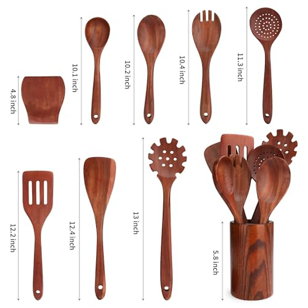 Kitchen Utensils Set,16 Pcs,Wooden Spoons for Cooking, Natural Teak Nonstick Spatula with Spoon Rest, Comfort Grip,Premium Quality House Warm Sweet Gifts
