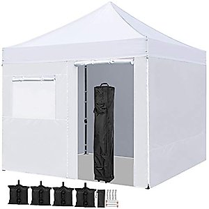 Yaheetech 10 x 10 Pop Up Commercial Canopy Tent with 4 Removable Sidewalls, Sandbags, Stakes & Ropes, Waterproof Instant Canopies for Wedding Party Commercial Event Pavilion, White