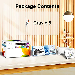 Miss Deer Compatible 251 Gray Ink Cartridge Replacement for Canon CLI-251 GY CLI-251XL CLI251XL 251XL Work with PIXMA MG6320 MG7120 MG7520 IP8720 Printer (5Gray) 5-Pack