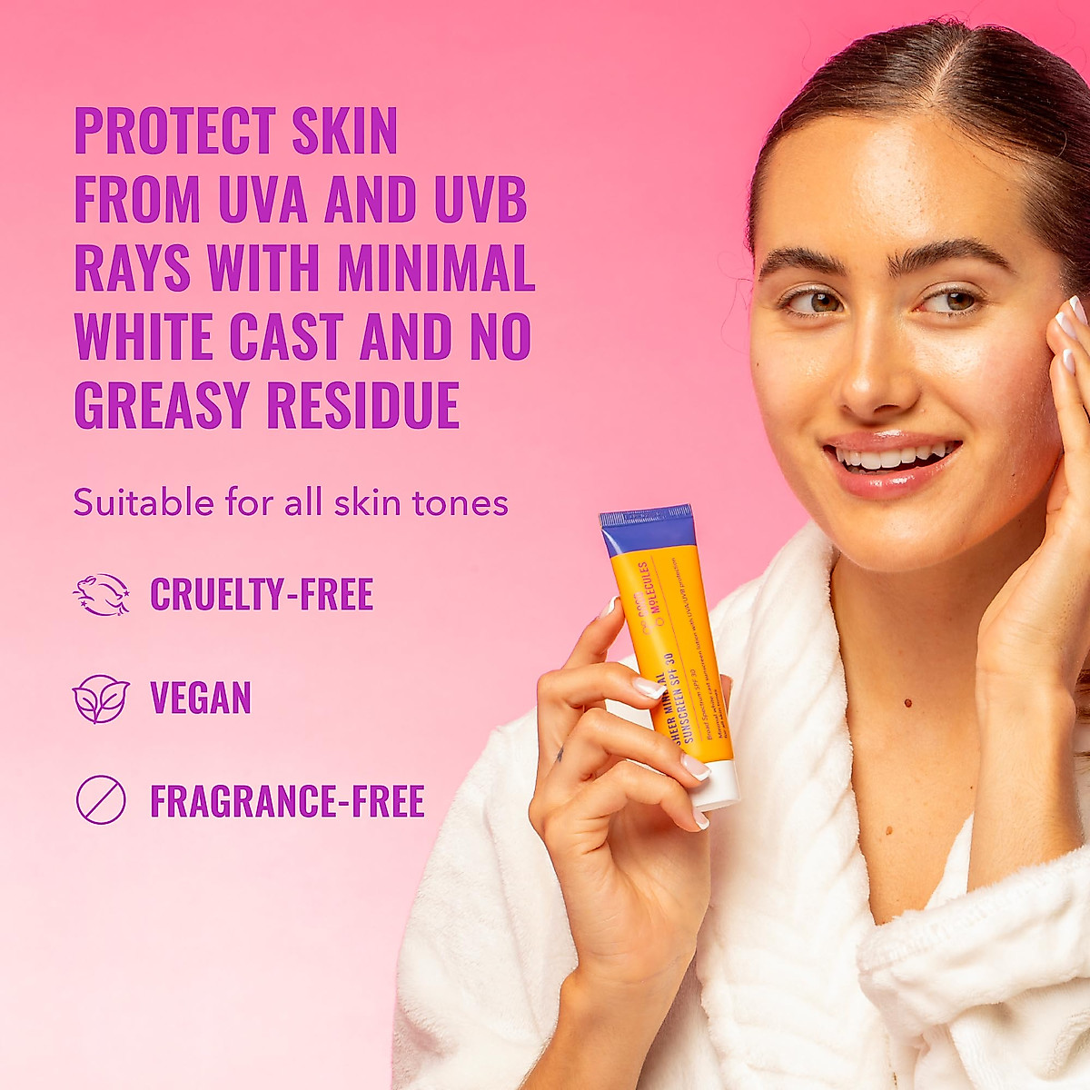 Good Molecules Sheer Mineral Sunscreen SPF 30 Minimal Whitecast Zinc Oxide Sunscreen with Hyaluronic Acid, Reef-Safe, UVA/UVB Protection - Skincare for Face