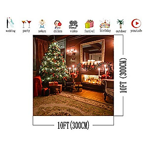 AIIKES 10x10FT Christmas Tree Backdrops Indoor Fireplace Photography Background Xmas Gifts Wood Floor Photo Backdrops Party Home Decoration Photo Booth Studio Props 11-777