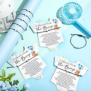 Chuangdi 50 Sets Baby Shower Bracelets Party Favors for Guests a Message from the Bump Adjustable Cute Heart Bracelets Thank You Card Bracelets for Gender Reveal Thank You Gifts(Blue)
