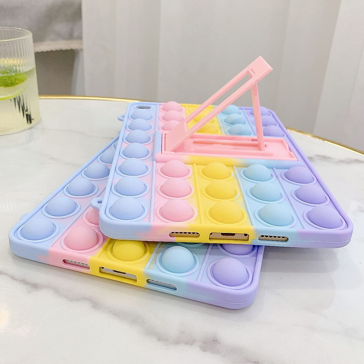 iZi Way Pop It iPad Case Mini 2 / Mini 3 / Mini 1 Kids Girl, Fidget Toys Poppet Push Bubble Cute Silicone Tablet Case, Stand, Strap for iPad Mini 1st / 2nd /3rd Gen (7.9", 2012/2013/2014) - Rainbow