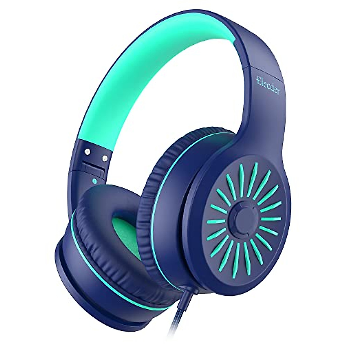 ELECDER i45 On-Ear Headphones with Microphone - Foldable Stereo Bass Headphones with No-Tangle 1.5M Cord, 3.5MM Jack, Portable Wired Headphones for School/Kids/Teens/Smartphones/Travel/Tablet - Blue