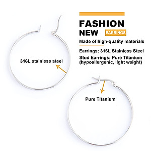 38 Titanium (Medical Grade Material) Fashion HOOP Earrings, Business Party Dress, Hundred Matching Ornaments Show Noble Temperament (Silver)