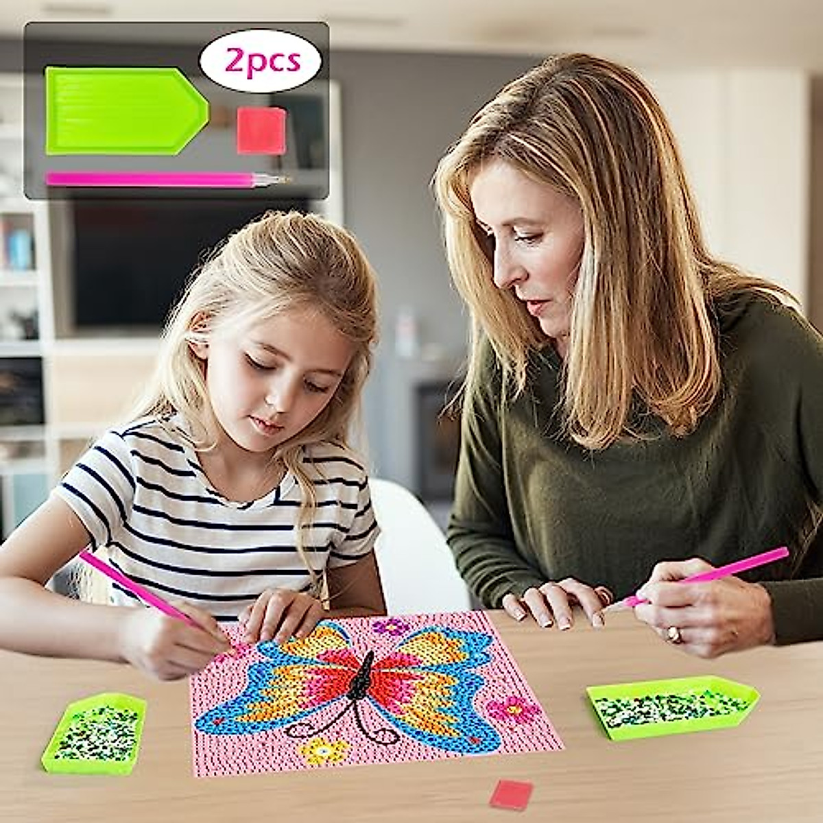 QEUOYSS Diamond Painting Kit for Kids with Wooden Frame Art and Crafts for Kids Ages 6-8 -10-12 Easy to DIY Diamond Art for Kids and Adult Beginners Home Wall Decoration (Butterfly)