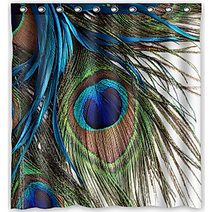 KXMDXA Colorful Peacock Feathers Waterproof Polyester Bath Shower Curtain Size 66x72 Inch