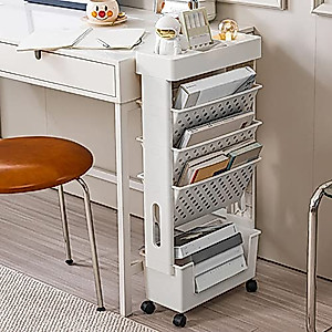 Movable Bookshelf, Rolling Utility Cart Multifunctional Storage Trolley, Multilayer Capacity Bookshelves Organizer, Rotatable Removable Plastic Rolling Organization Shelf