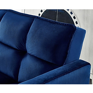 Legend Vansen 80'' Velvet Love seat Convertible Futon Two Pillows, Sleeper Couch with 3 Adjustable Backrests Sofa Bed, Large Sleeping Area Sofabed, Blue