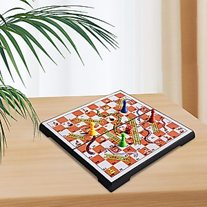 Magnetic Folding Snakes & Ladders Game Set 11.8 inch Portable Family Fun Board Game for All Ages-in Storage（Large Size 30x30cm ）