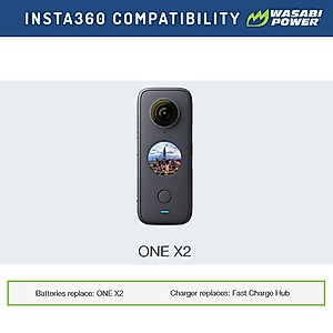 Wasabi Power Insta360 ONE X2 Battery (2-Pack) and Dual USB Charger Base Bundle Compatible with Insta360 ONE X2 Camera (Not Waterproof)