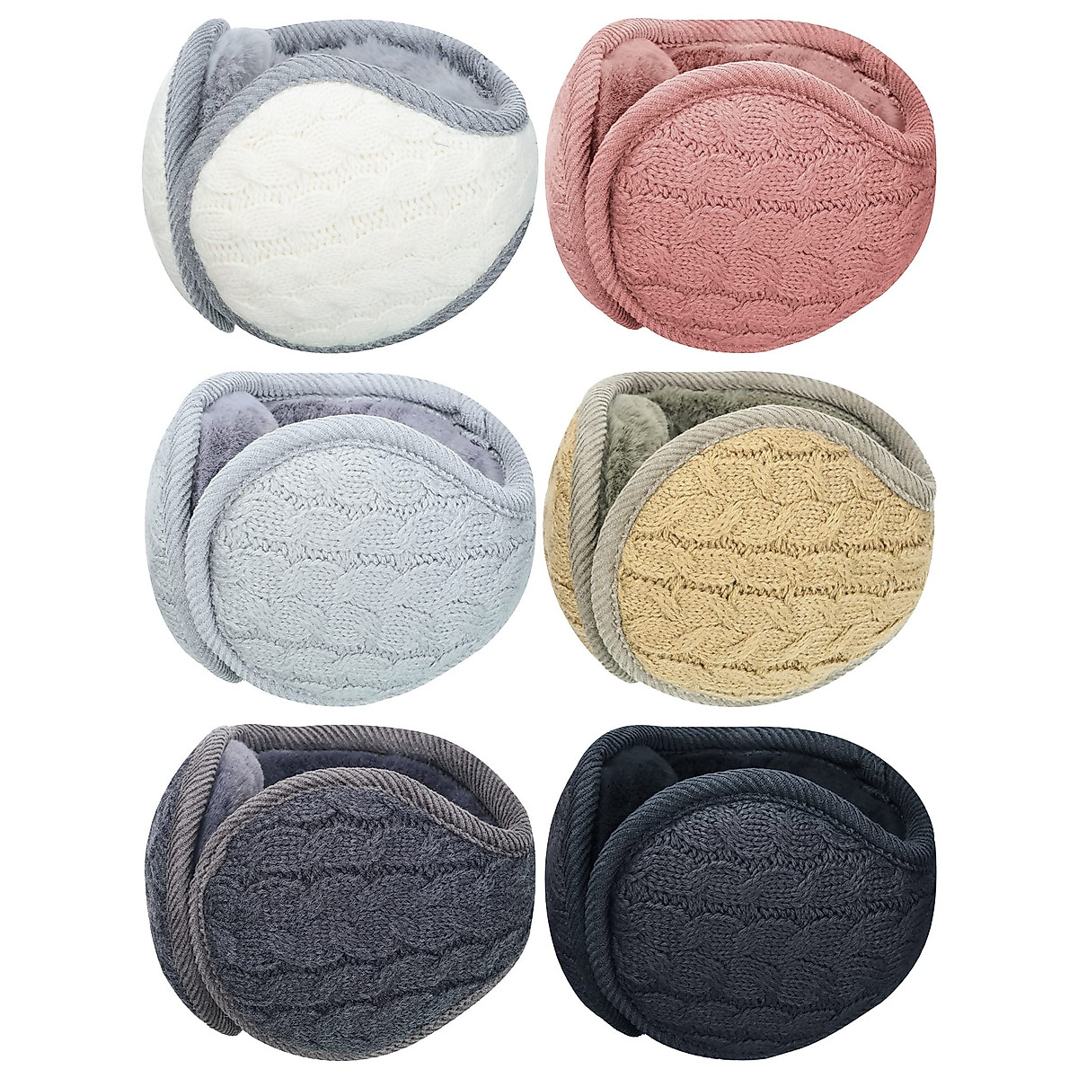 6 Pieces Unisex Ear Muffs Cold Winter Knit Earmuffs Fur Foldable Behind The Head Ear Warmer with Adjustable Wrap for Women Men Girls Valentine's Day Present