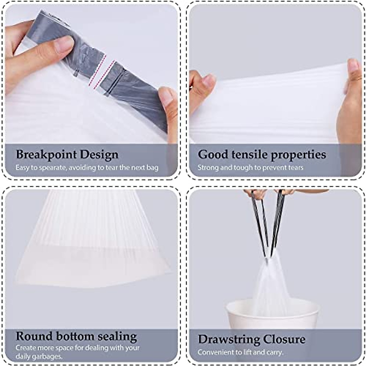 YIHATA Small Trash Bags 4 Gallon Trash Bag Bathroom Trash Bags - Custom Fit Drawstring Small Trash Can Bags for Bathroom, Kitchen, Bedroom, Office, 45 Count (Upgraded - Easy to Separate)