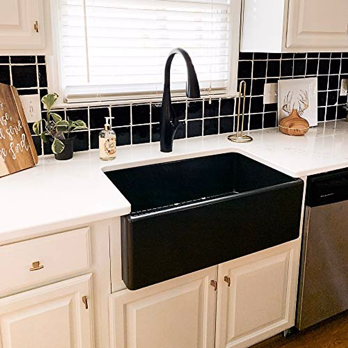 Sinkology SK499-30FC-MB-AMZ Austen Farmhouse 30 in. Single Bowl Summer Night Matte Black Care IQ Kit Fireclay Kitchen Sink