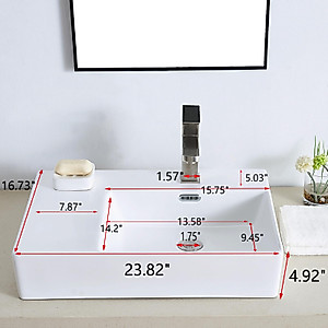 Bathroom Sink,White Wall Mounted Sink,Rectangle Wall Mount Bathroom Vessel Sink,24"X17"Modern Floating or Countertop Porcelain Ceramic Washing Bathroom Lavatory Sink,Right Side