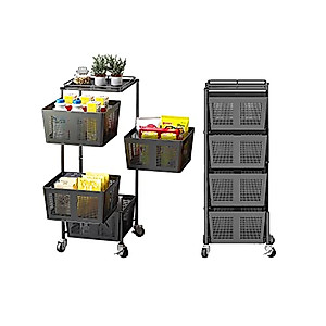 Moxeay Rotating Storage Rack Multi-Layer Kitchen Storage Shelf Square Removable Metal Basket Stackable Fruit Vegetable Storage Bins Household Shelf for Kitchen Bathroom