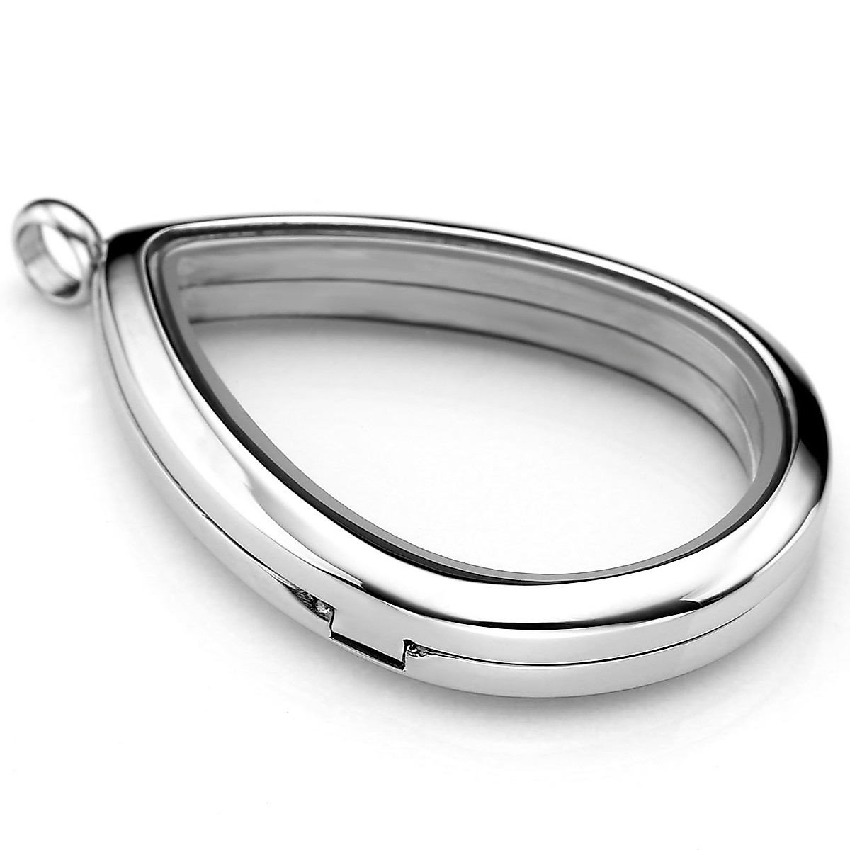 Jovivi Teardrop Floating Charms Memory Locket Necklace - 316 Surgical Stainless Steel Buckle Closure