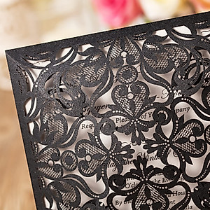 Hosmsua 6.3 x 6.3 Inch 50PCS Black Laser Cut Hollow Lace Rose Invitation Cards with Envelopes Wedding Invitations for Engagement Wedding Invite (Black, 50PCS Blank)