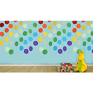 Rodudu 52.5 Feet Circle Dot String Paper Garland Hanging Banner Srteamers Decor for Birthday Party Bridal Shower Home Decor Classroom Candyland Streamers