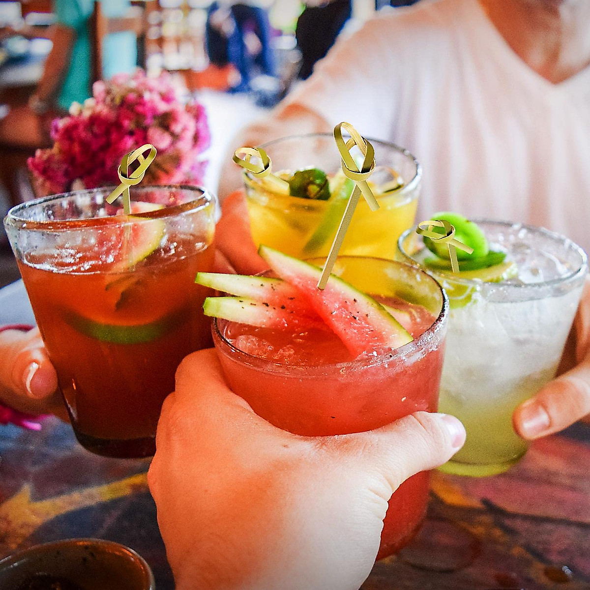 200PCS Cocktail Picks Bamboo Skewers For Appetizers, Fancy Toothpicks For Appetizers, Handmade Bamboo Sticks With Knot, 4.7 Inch Long Cocktail Toothpicks For Charcuterie Accessories Drinks Food Picks