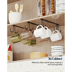 Luckinow Mug Hooks Under Cabinet 3 Pack, Coffee Cup Hooks for Hanging Under Shelf, Mug Organizer Rack with 12 Hooks for Displaying Mugs, Coffee Cups and Kitchen Utensils, Black