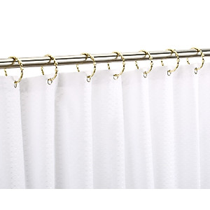 CHICTIE Gold Shower Curtain Rings, Brass Rustproof Decorative Shower Hooks for Bathroom Shower Curtain Rods, Set of 12 Premium Metal Shower Rings Hangers HK5# Circle Ring Design