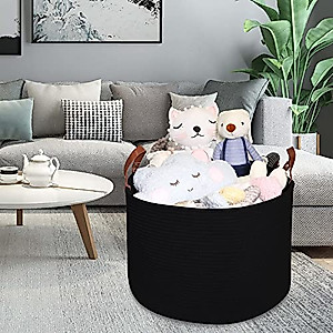 Black Large Basket for Blanket Storage Basket Bins for Organizing Cotton Rope Woven Laundry Hamper Hombins 20in 20in 13in Round Basket Toy Storage Decorative Basket Living Room Extra Large