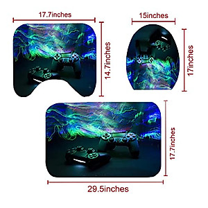 Mycurer Aurora Gaming Shower Curtain Sets with Rugs for Boys,4 Pcs Modern Two Gamepads Controller Bath Curtain Sets,Durable Bathroom Sets with Gamer Shower Curtains for Kids Bathroom
