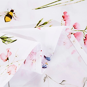 URBONUR 100% Egyptian Cotton Bed Sheets Full Size Set 4 Pcs,Cooling,Breathable Soft & Silky Percale Weave Floral Sheets Fits Mattress Up to 16" Deep Pocket (Pink Flowers & Bees, Full)