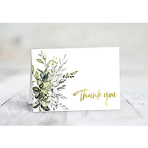 Thank You Cards with Envelopes & Stickers - Gold Foil Greenery (Bulk 32-Pack), Watercolor Eucalyptus Thank You Blank Notes For Engagement, Wedding, Baby Shower, Graduation, Bridal, Business, Anniversary