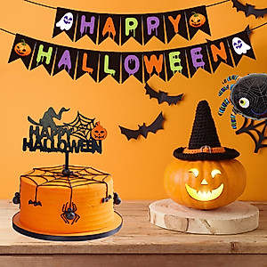 Halloween Party Decorations Happy Halloween Banner Foil Balloon Fringe Curtain Cake Topper Spider Web and 3D Bat, Halloween Party Favors Supplies