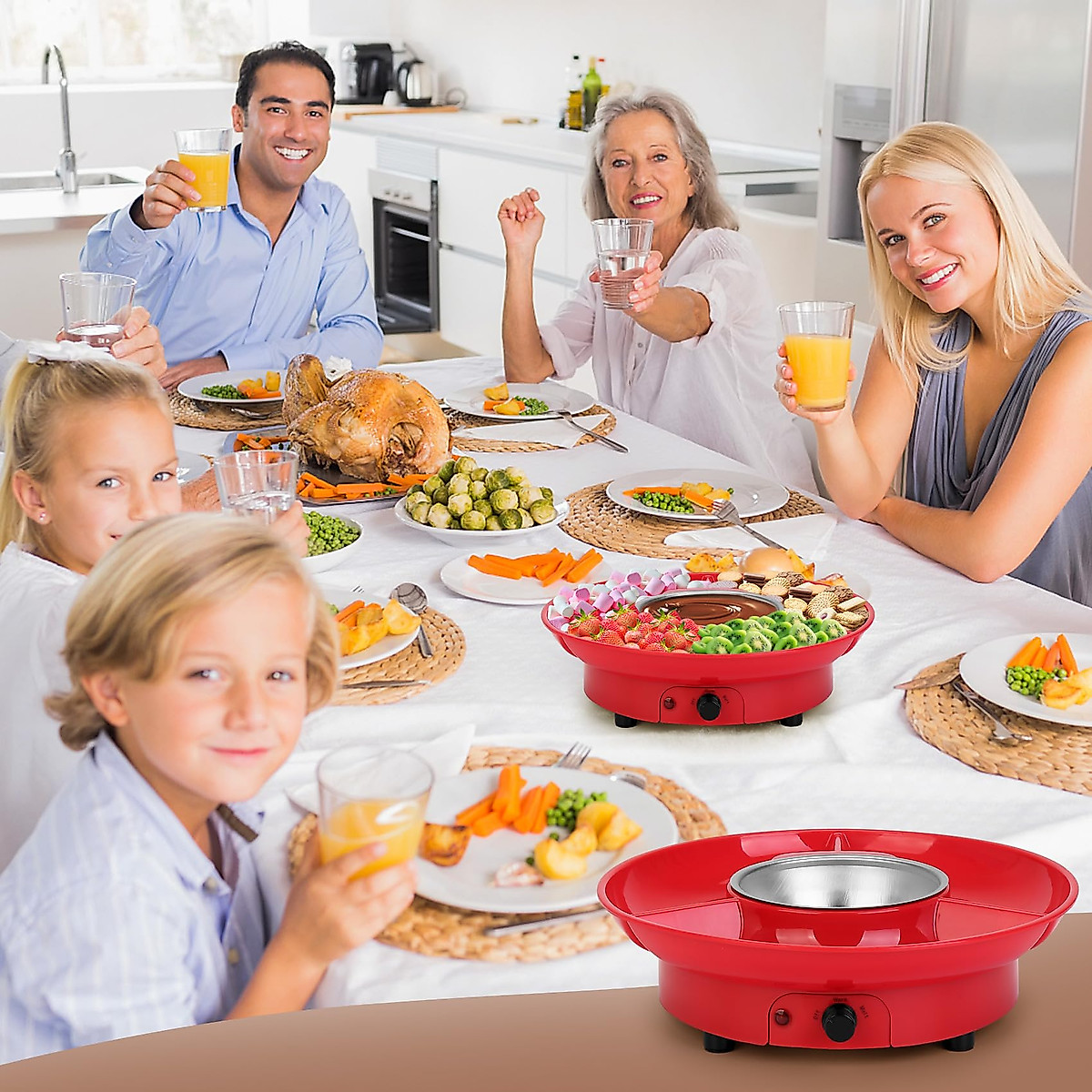 Beyoung Electric Fondue Pot,Chocolate Fondue Maker With Temperature Control and Detachable Serving Trays Great for Dipping Snacks,Bread in Chocolate,Meaningful Birthday Wedding Day Gift,Red