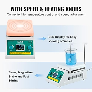 VEVOR Magnetic Stirrer Hot Plate, 500W Heating Power 2000ml Lab Stirrer 572°F/300°C 200-2000 RPM Digital Magnetic Stirrer with 7" Ceramic Coated Heating Plate Magnetic Mixing