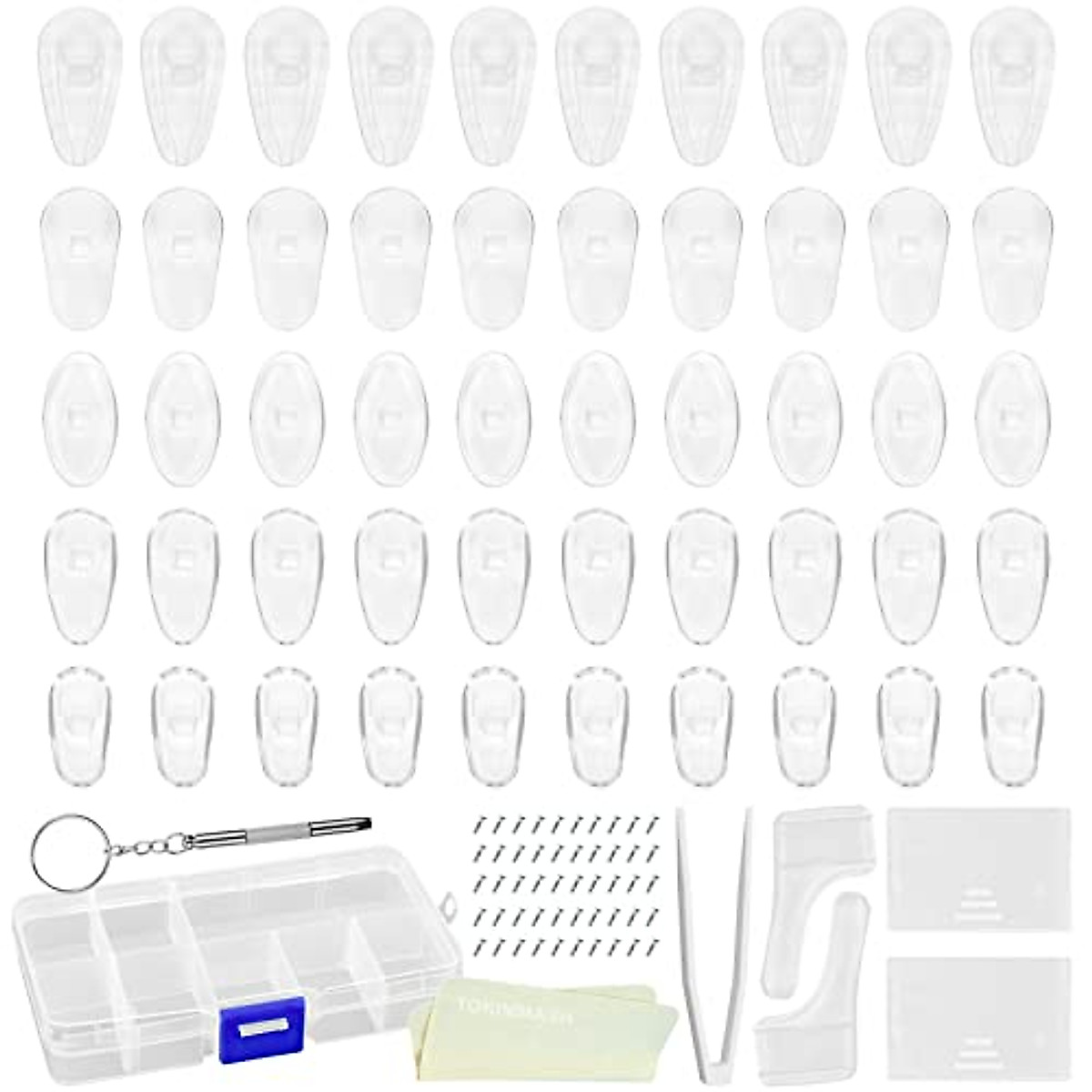 TOKIMMASH Eyeglass Nose Pad Repair Kit with Screws, Eyeglass Nose Pad Replacement Multi-Function Screwdriver, Eyeglass Nose Frame Repair Tool and Cleaning Cloth Set