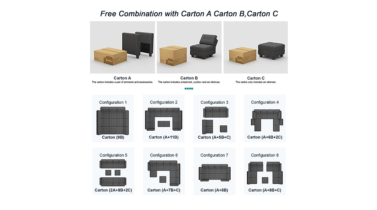 Belffin Middle Module Seat for Modular Sofa with Storage | Modern Grey ...