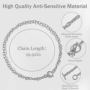 Chunky Silver Necklace Cuban Link Chain Choker Necklaces for Women Trendy Chunky Toggle Necklaces Statement Necklace Jewelry Gifts for Women（Silver）