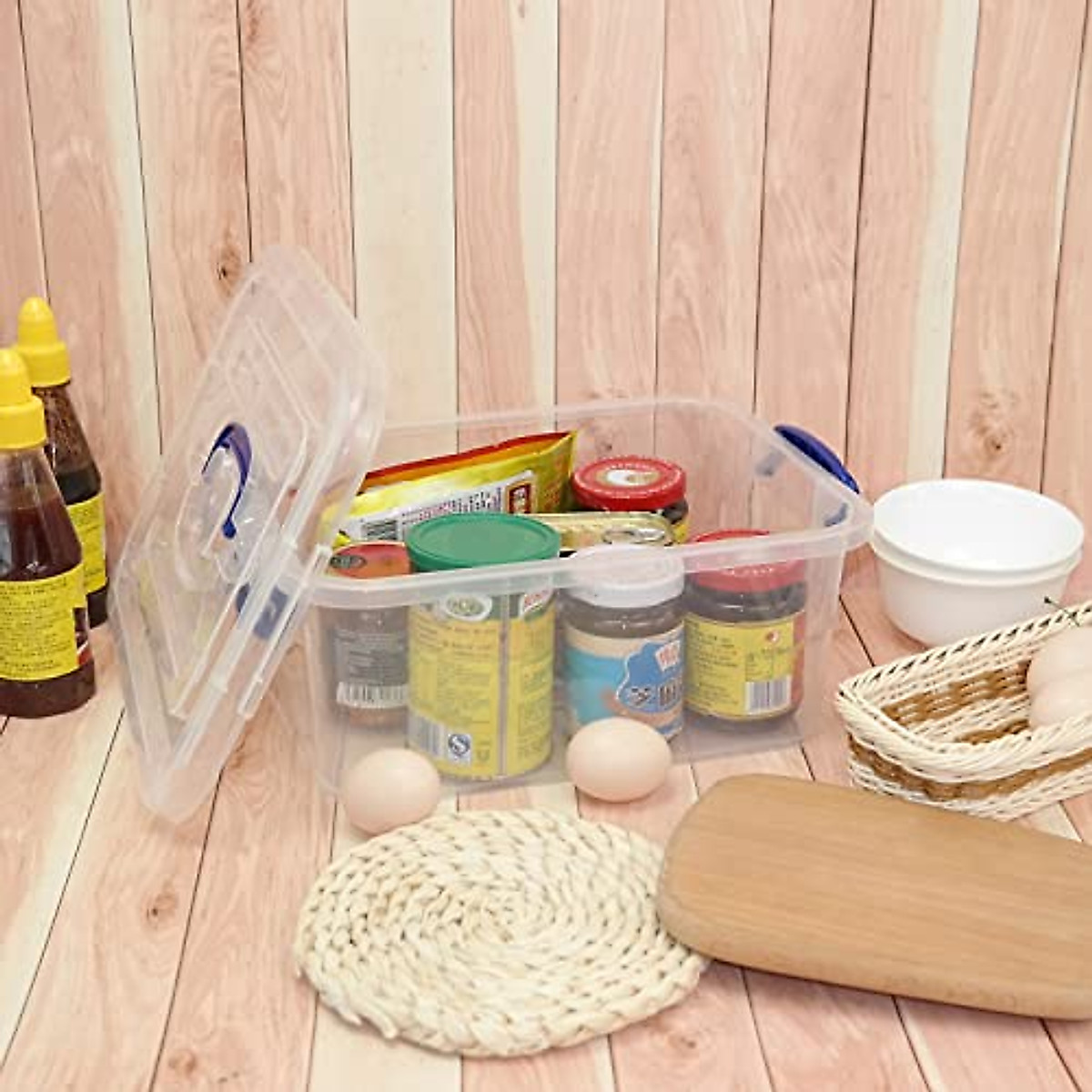 Vcansay 8 L Clear Plastic Storage Box with Handles, 2 Packs