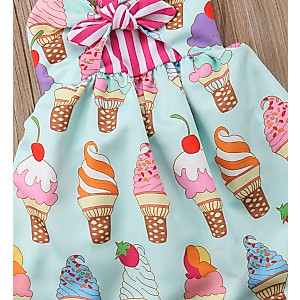 YOUNGER TREE Toddler Baby Girls Summer Skirt Ice Cream Print Sleeveless Strap Backless Dress (Green, 3-4 T)
