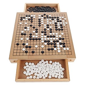 Go Game Set 12 Inch - Traditional Go Set with Pull-Out Storage Drawers, Portable Wood Veneer Goban, Strategy Board Games for Adults, Go Board Game by WE Games