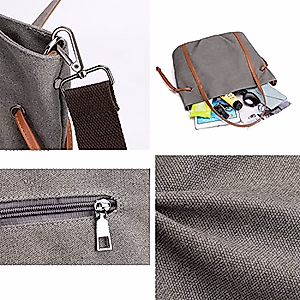 Canvas Shoulder Handbag Tote Bags for Women Top Handle Satchel Handbags Messenger Bag Purse with Adjustable Shoulder Strap (Black)