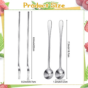 Didaey 4 Pcs 8.7 Inch Pickle Fork and Olive Spoon Strainer Set Stainless Steel Long Handle Pick Jar Serving Spoon with Drain Hole Spoon Prong for Onion Cucumber Arugula (Classic Style)