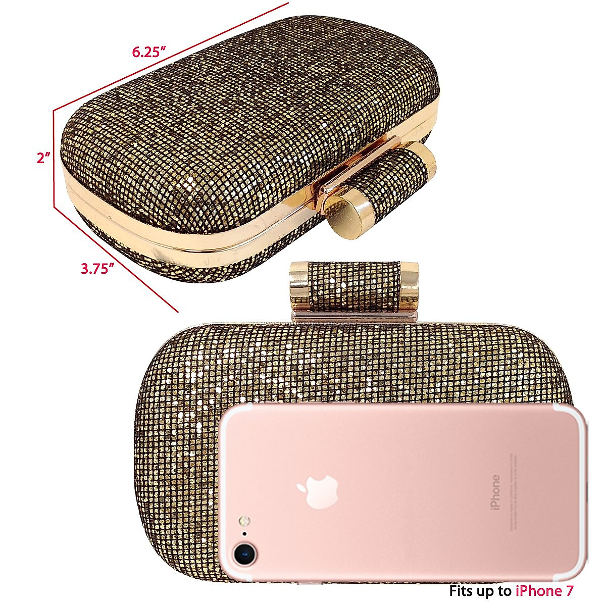 JNB Women's Sparkling Glitter Evening Box Clutch,Silver