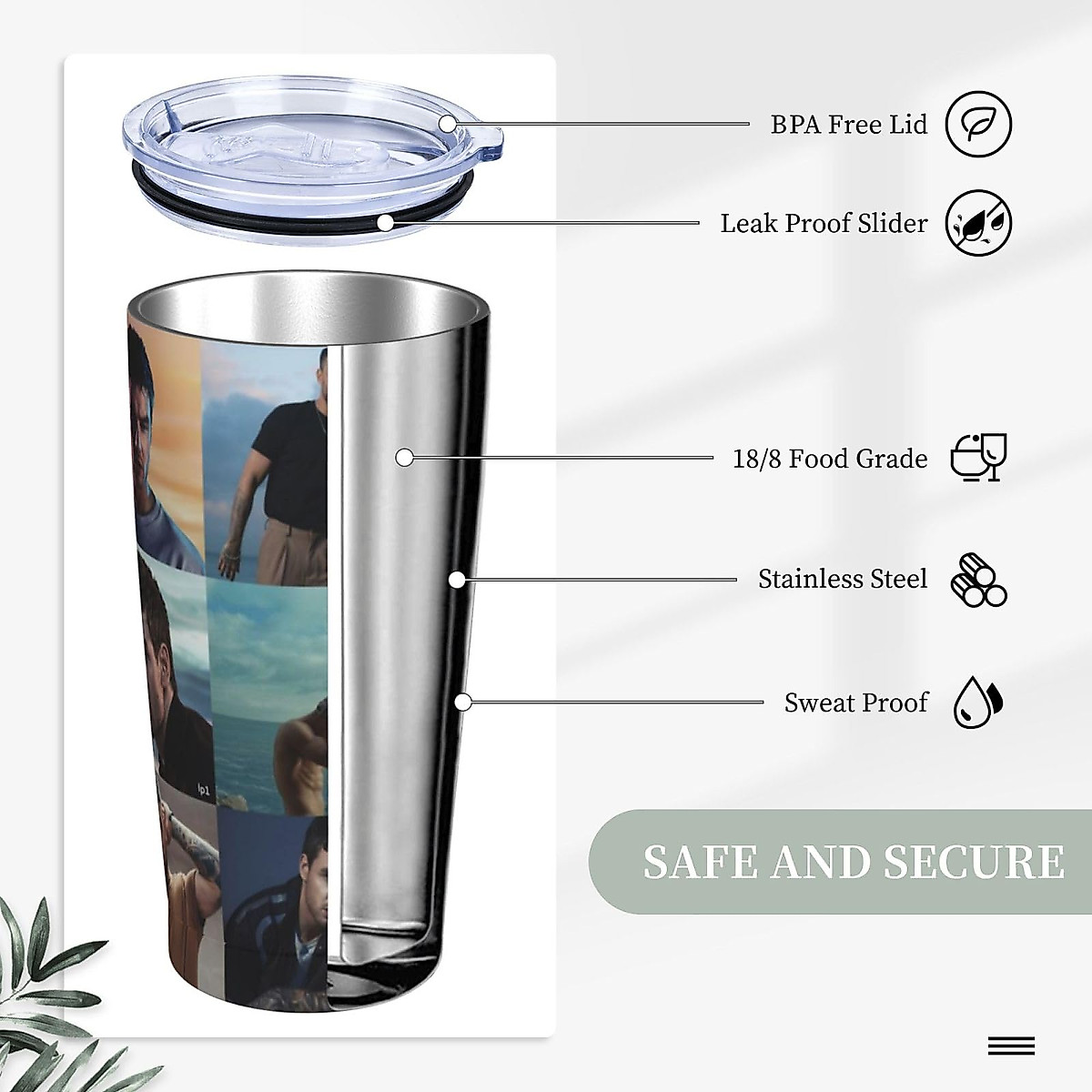 UALWORY Liam Music Payne Tumbler Cup 20oz Travel Coffee Mug with Lid and Straw Stainless Steel Insulated Mugs