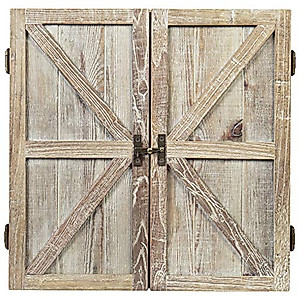 American Legend Barnwood Dartboard Cabinet with Wheat Finished Barn Style Doors - Dartboard Not Included