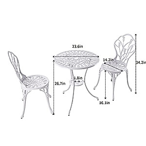 KAI LI Patio Bistro Sets 3 Piece cast Aluminum Patio Furniture Outdoor Garden Metal Rust Proof Tables and Chairs White bisrto Set (Tulips-White)