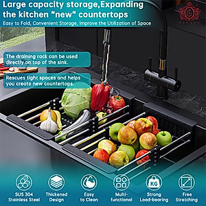 GICASA Adjustable Stainless Steel Drainer Basket Drain Tray for Dish Vegetable Fruit, On Counter Dish Rack or in Sink Over Sink Kitchen Basket Dish Drying Rack