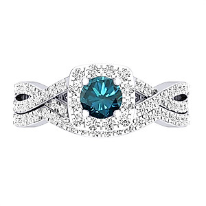 Dazzlingrock Collection 5mm Round Blue Diamond & White Diamond Swirl Style Halo Wedding Ring Set for Women in 14K White Gold, Size 6