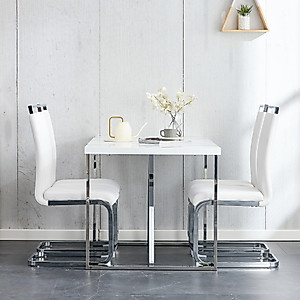 FURNITO Dining Table Set for 4,Modern Rectangle White Dining Table with PU Dining Chairs 4,Ideal for Home,Kitchen Dining Room,Kitchen Table and Chairs for 4